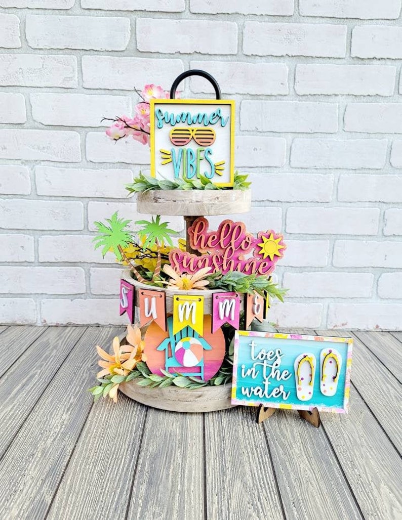 Summer Tiered Tray Set Summer Vibes Tray Decor Set of 6 - Etsy