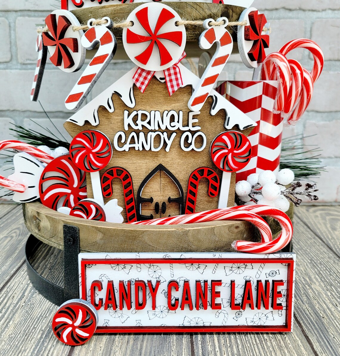 Candy Cane Christmas Tiered Tray Set | Candy Cane Gnome| Candy Cane ...