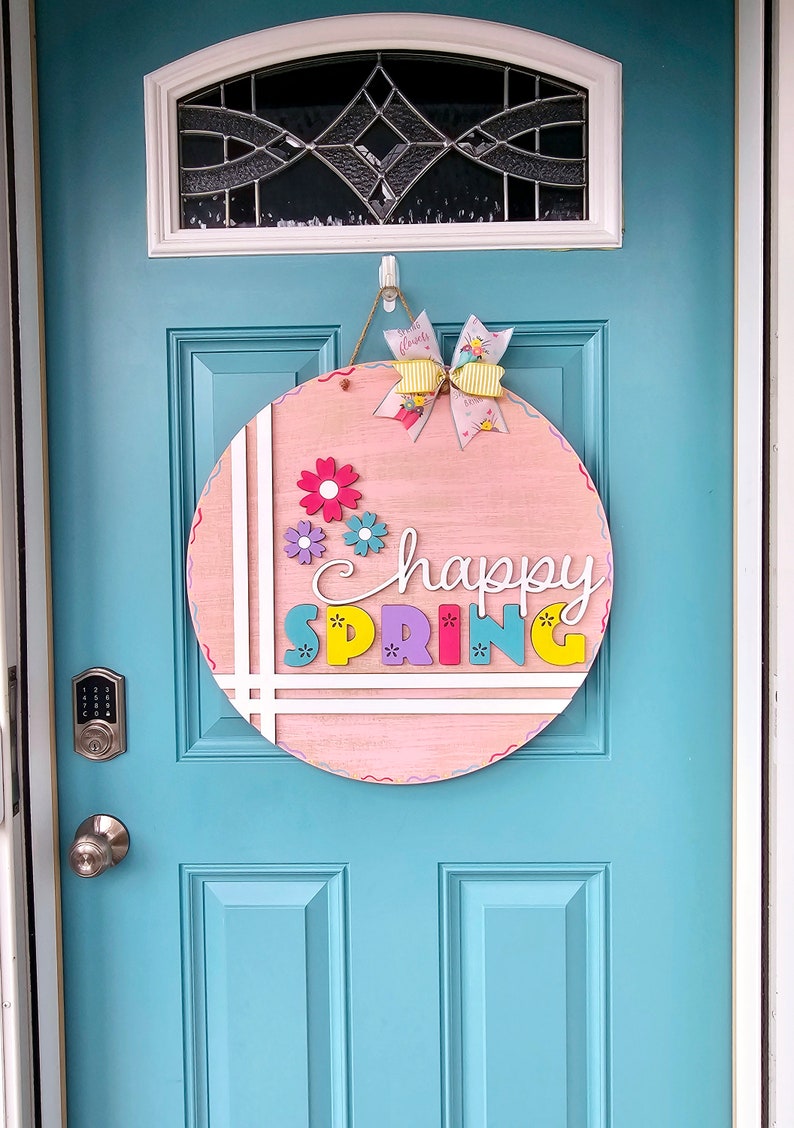 Happy Spring Cross Stitch Door Hanger | Spring Floral Door Hanger ...