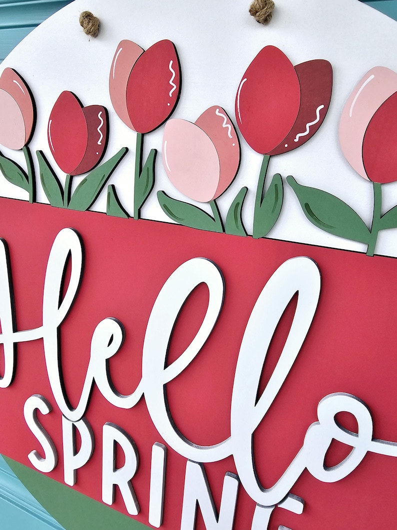 Hello Spring Tulip Door Hanger | Spring Tulip Porch Decor | Spring ...