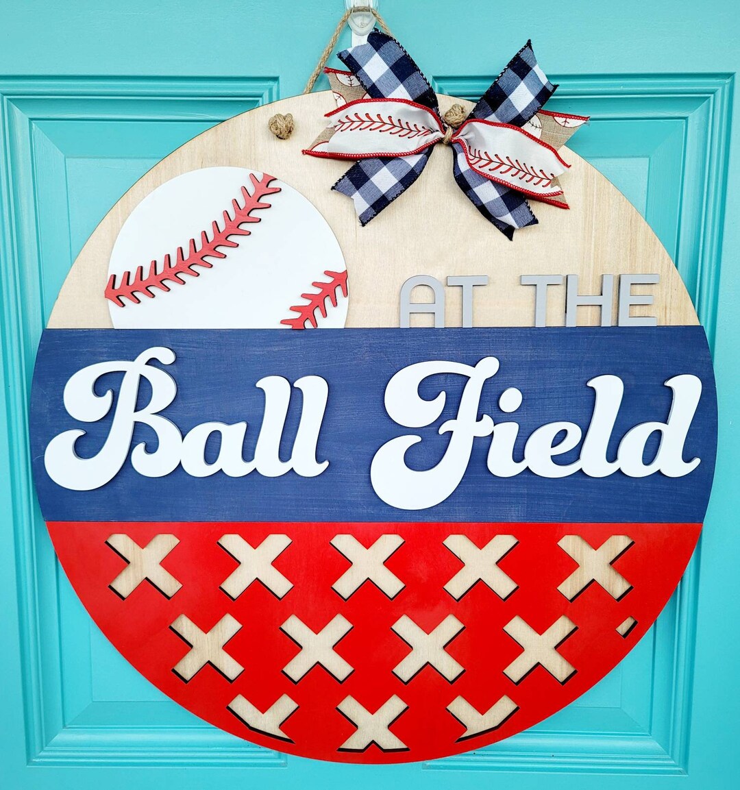 At the Ball Field Door Hanger | Baseball Door Decor | DIY Baseball Door ...