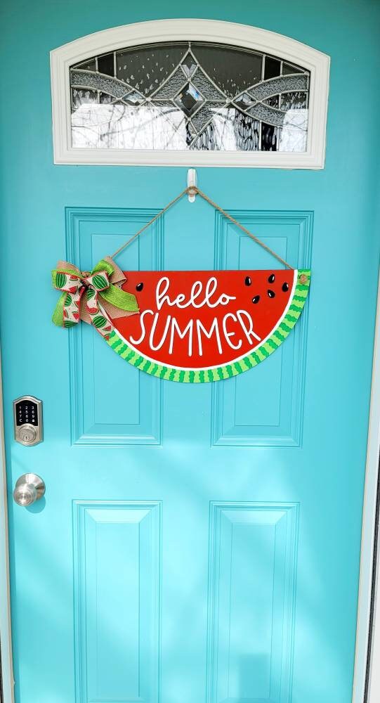 Hello Summer Watermelon Door Hanger Summer Door Hanger Etsy