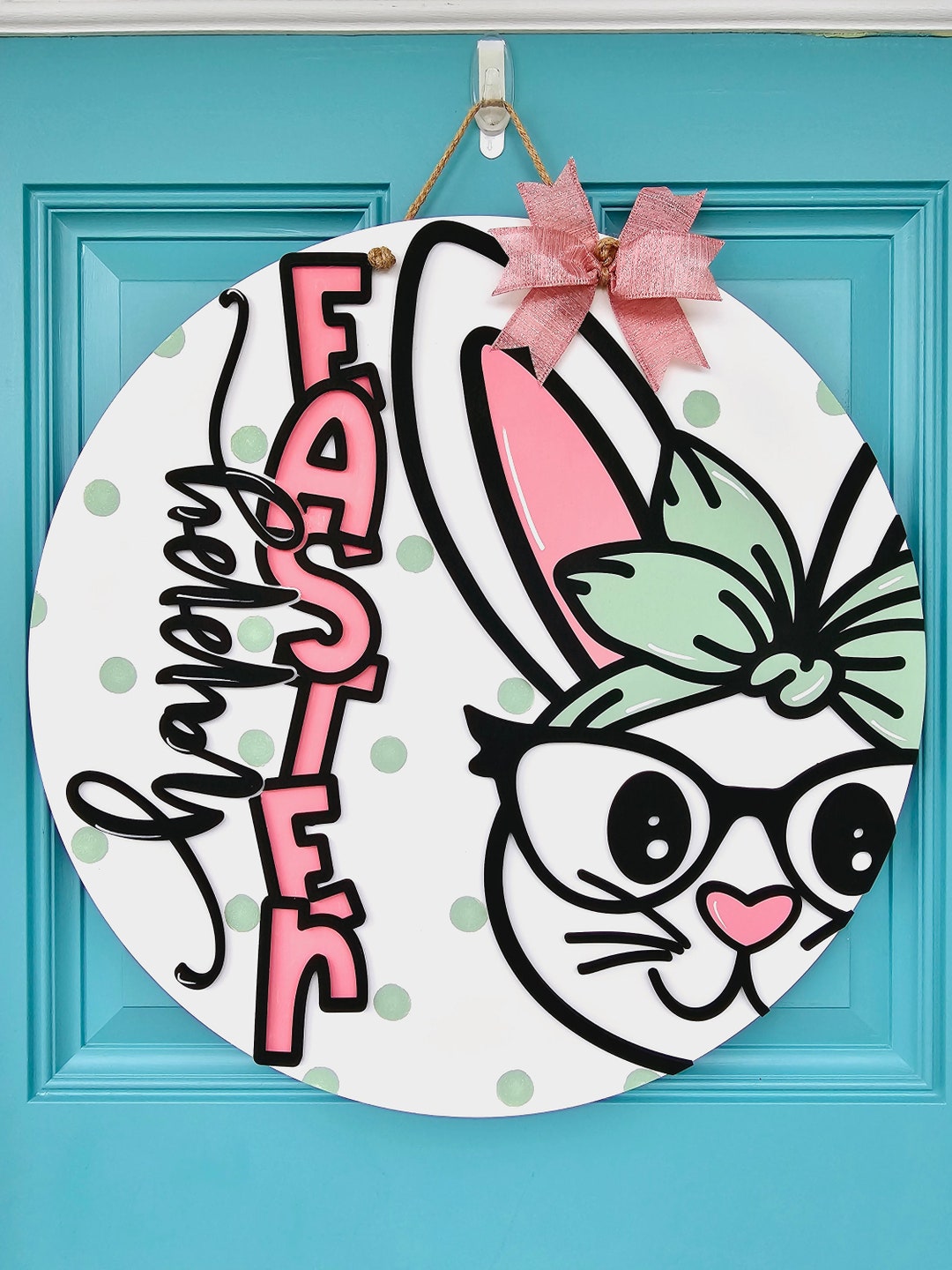Happy Easter Bunny With Bow Door Hanger | Easter Door Decor | DIY ...