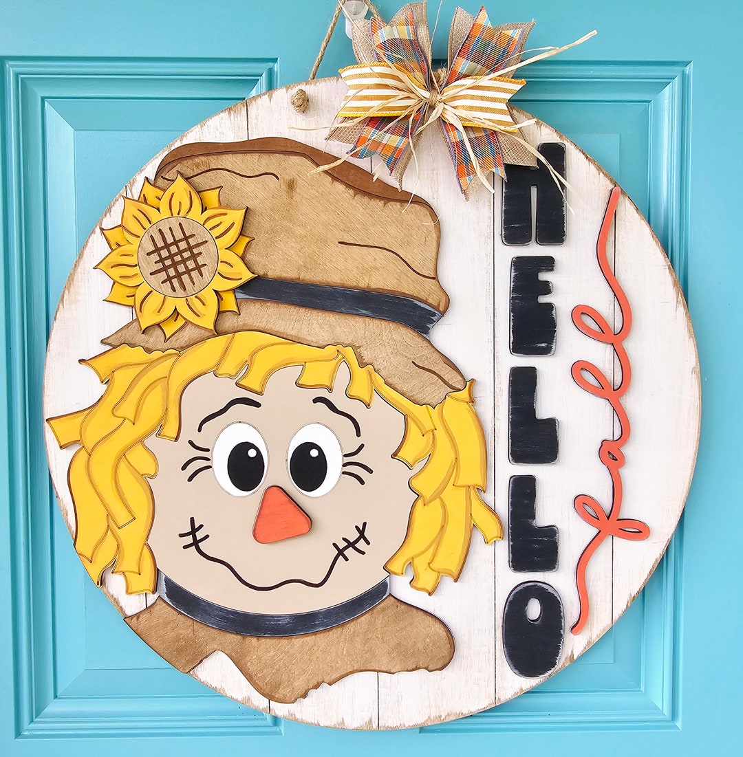Hello Fall Scarecrow Door Hanger | Fall Door Hanger | Sunflower ...