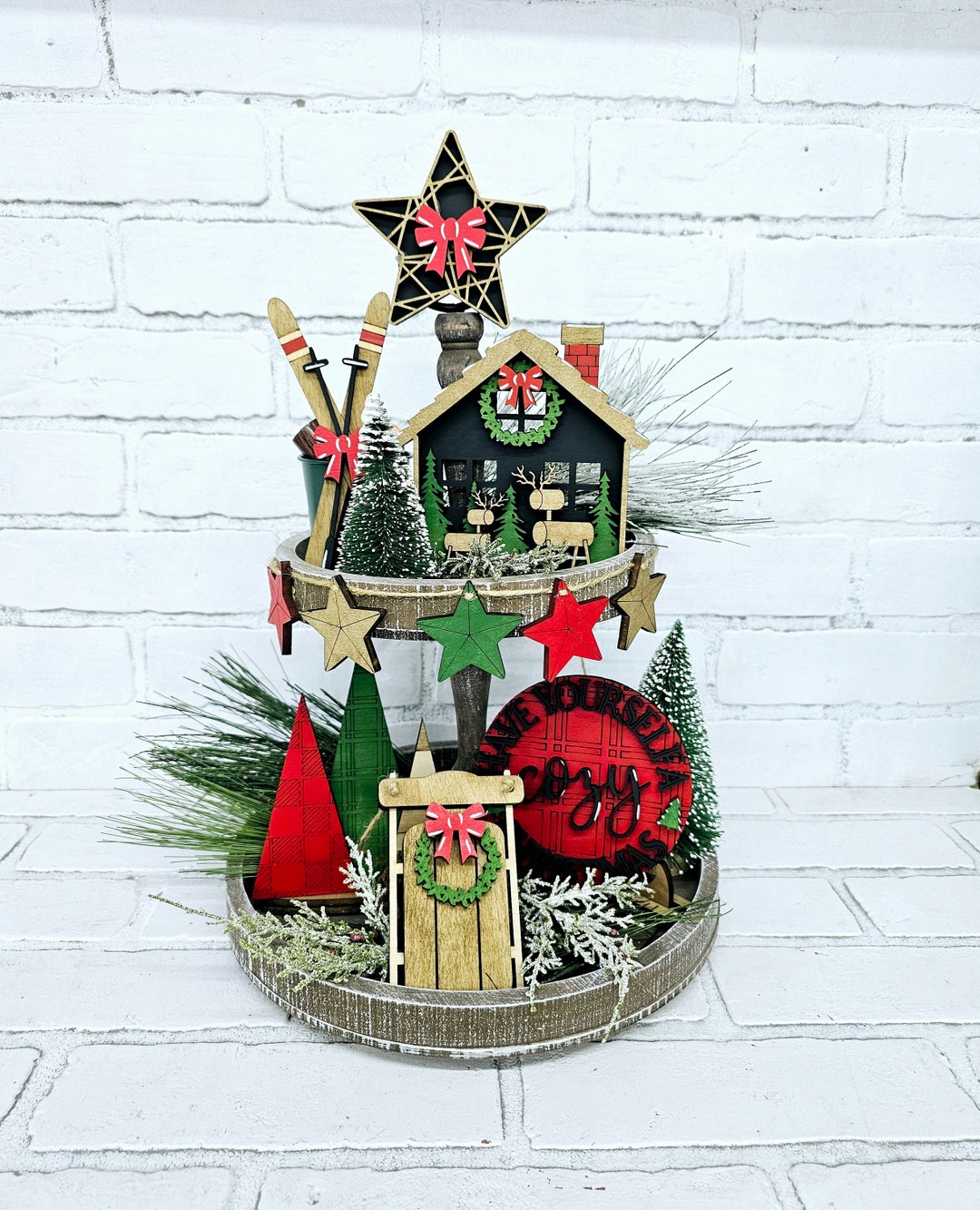 Christmas at the Cabin Tiered Tray Set | Cabin Christmas | Set of 8 ...