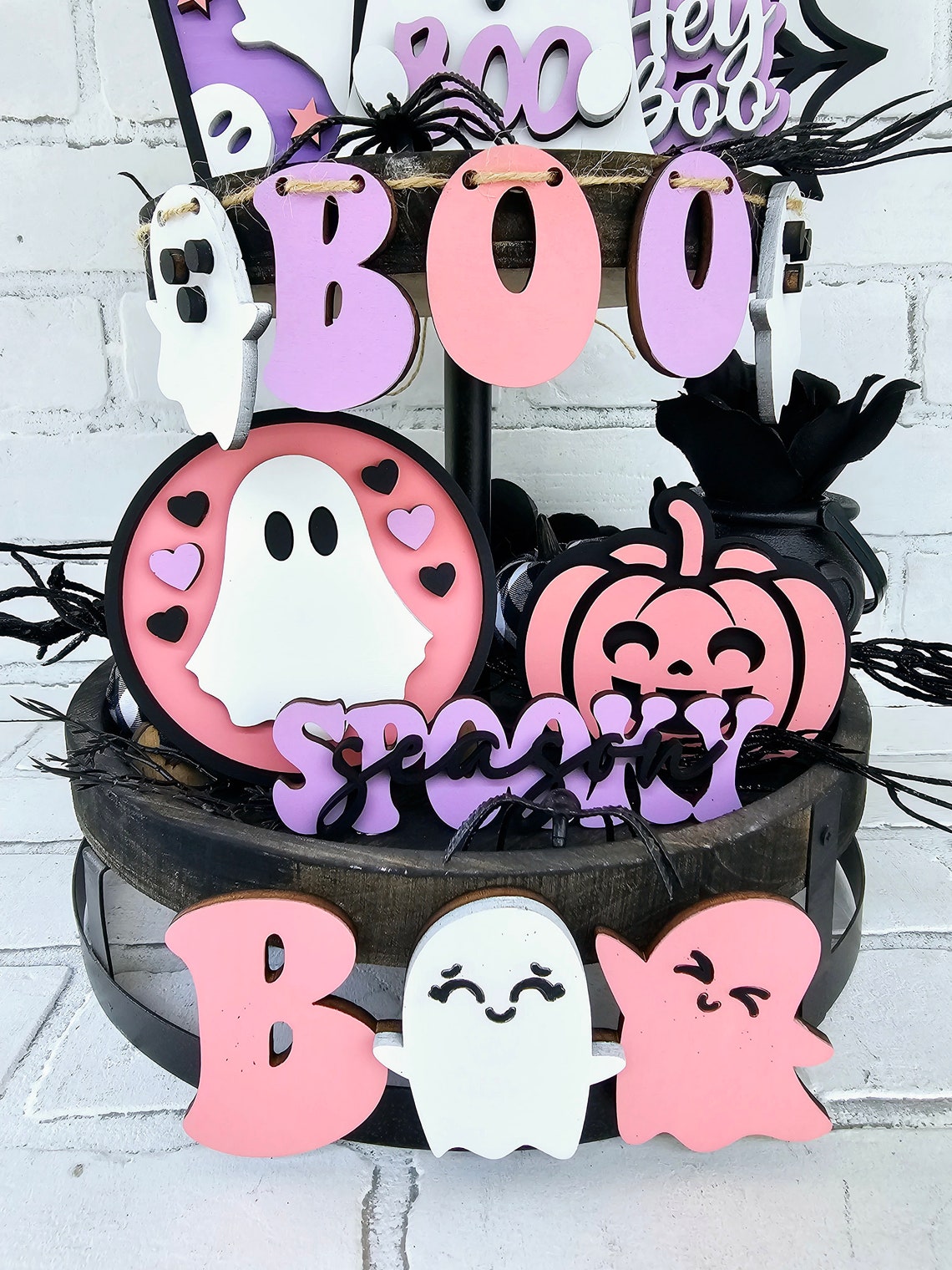 Retro Ghost Tiered Tray Set | Hey Boo Tiered Tray | Spooky Season | Set ...