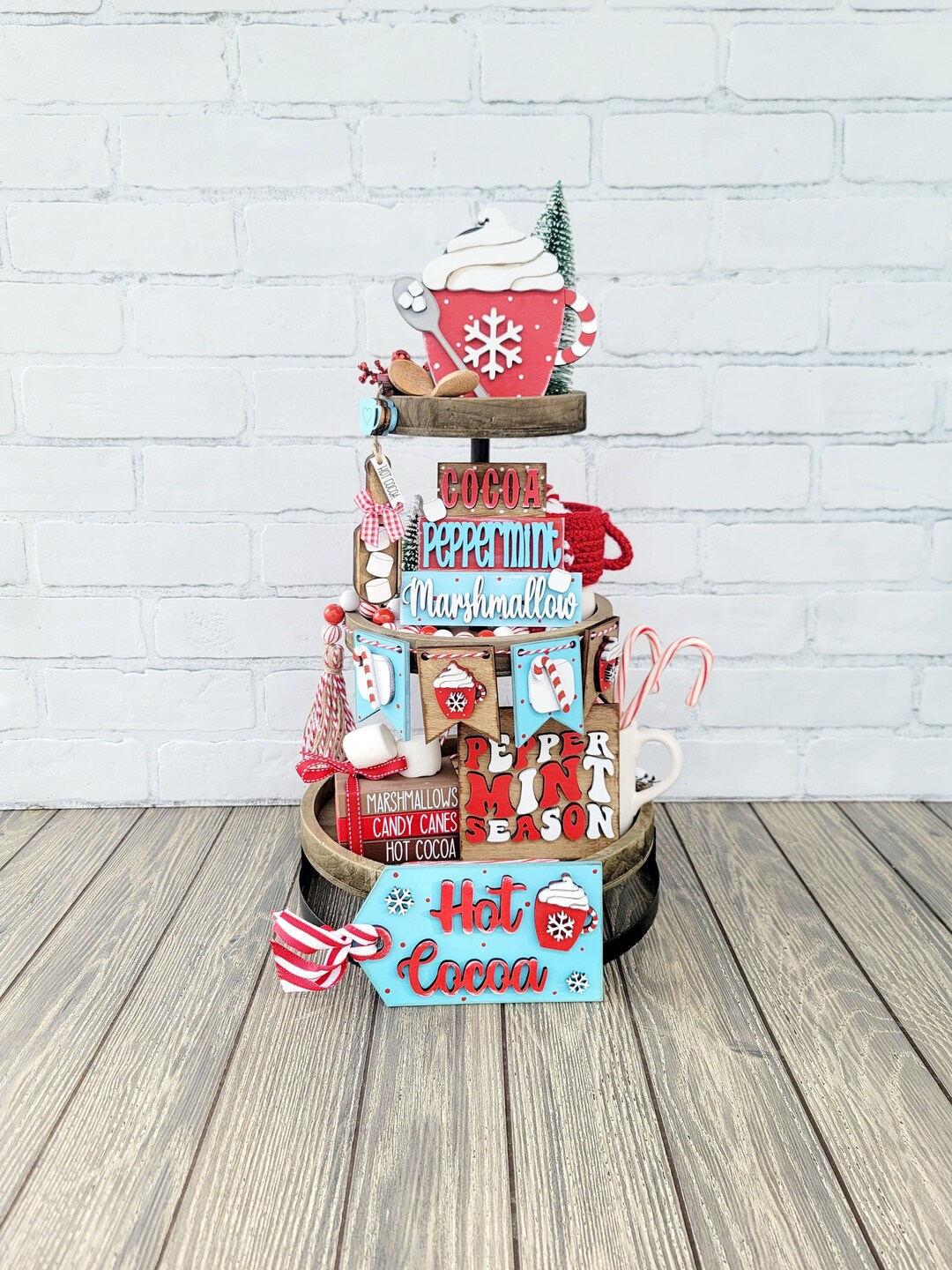 Peppermint/hot Cocoa Tiered Tray Set | Winter Tiered Tray | Hot Cocoa Bar | Tiered Tray Bundle ...
