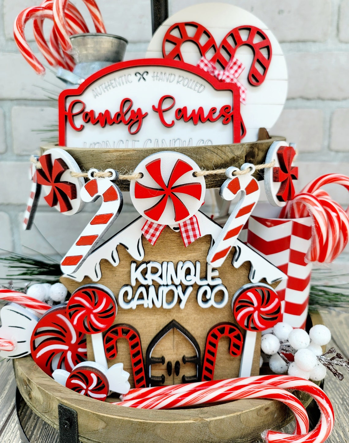 Candy Cane Christmas Tiered Tray Set | Candy Cane Gnome| Candy Cane ...