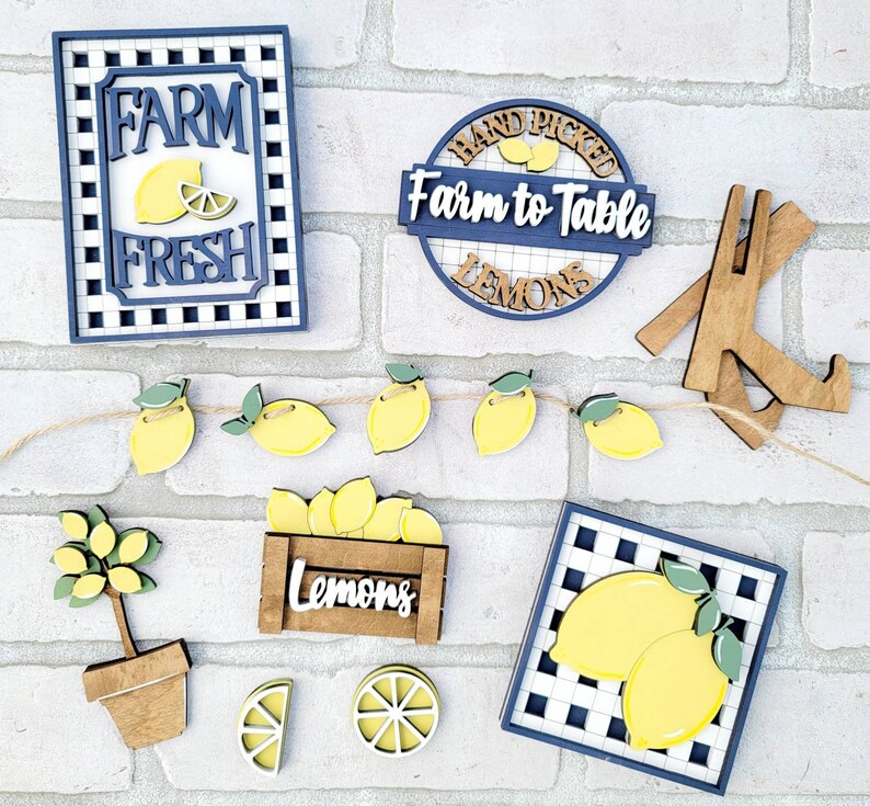 Farmhouse Lemon Tiered Tray Farm Fresh Lemons Set of 7 - Etsy