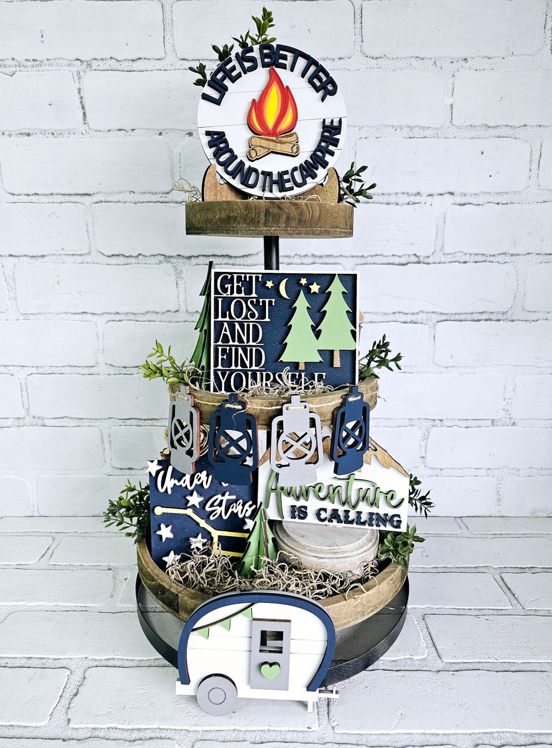 Camping Tiered Tray Set | Camper Decor | Set of 8 | Camping Tiered Tray ...