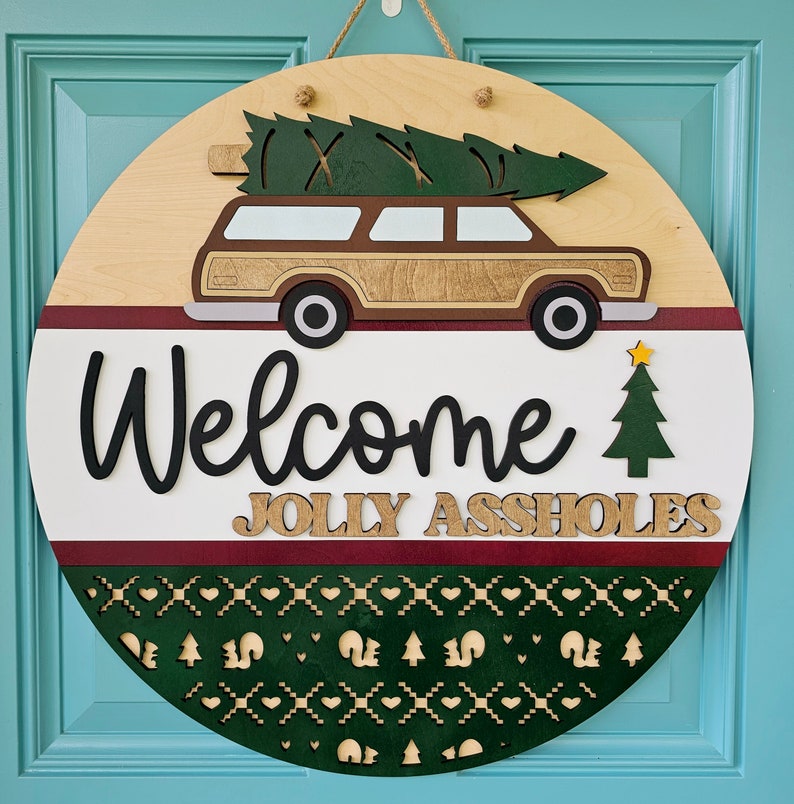 Colgador de puerta "Bienvenidos, idiotas alegres" / Humor navideño ...