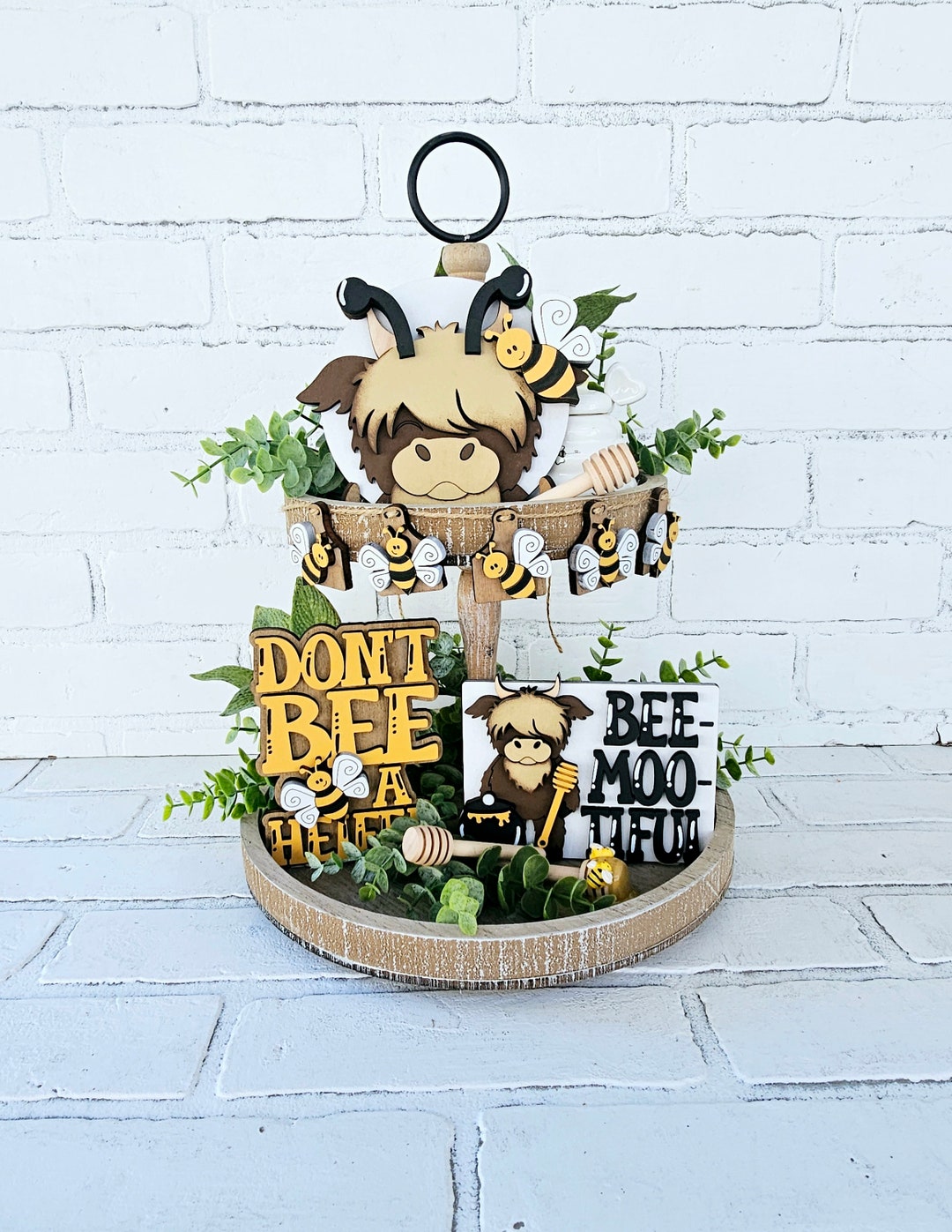 Highland Cow Bee Tiered Tray | Bee Tiered Tray Set | Summer Tiered Tray ...