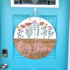 Hey There Flower Door Hanger | Spring Boho Porch Decor | Spring Flowers ...