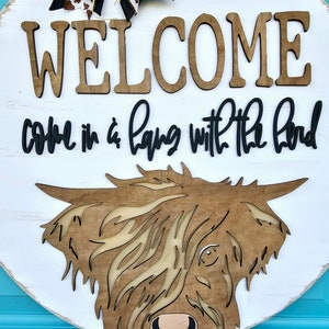 Welcome Come in and Hang With the Herd | Highland Cow Door Hanger ...