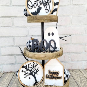 Boo Tiered Tray Set | Neutral Halloween Tray Decor | Set of 6 | DIY ...