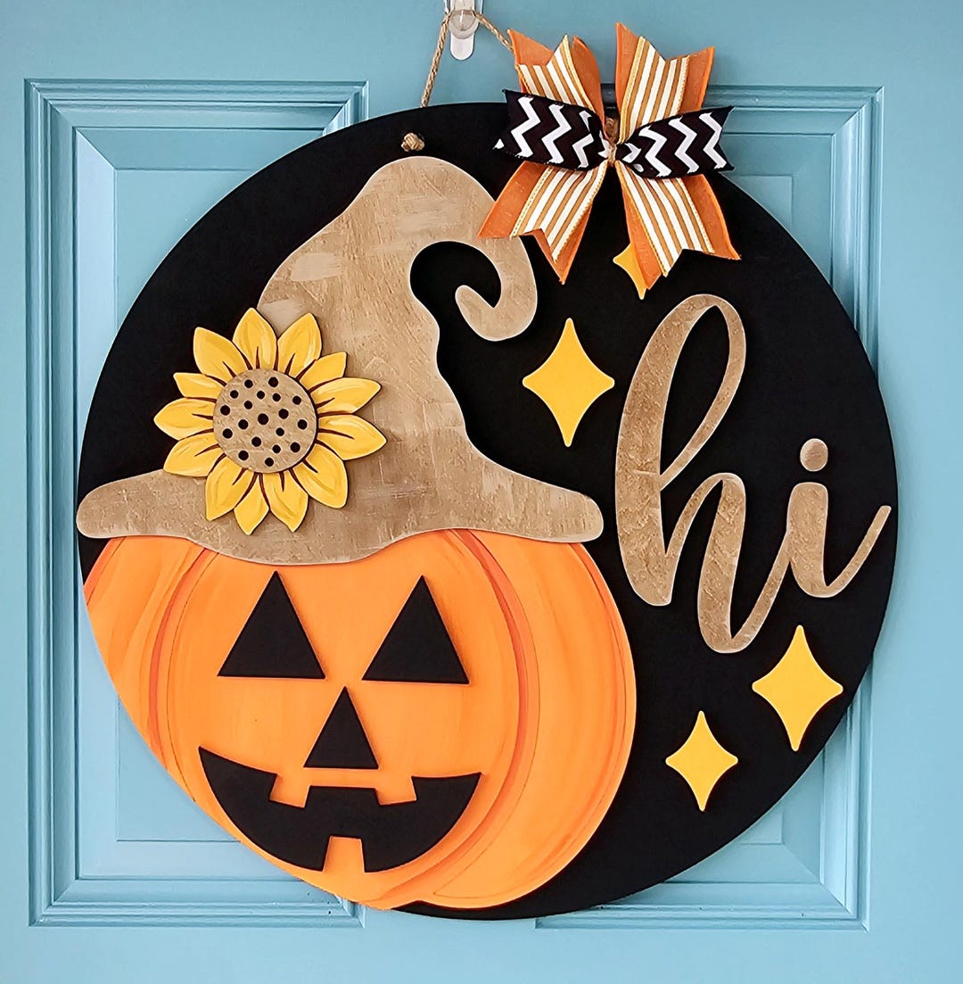 Jack O' Lantern Door Hanger | Sunflower Pumpkin | Fall Door Hanger ...