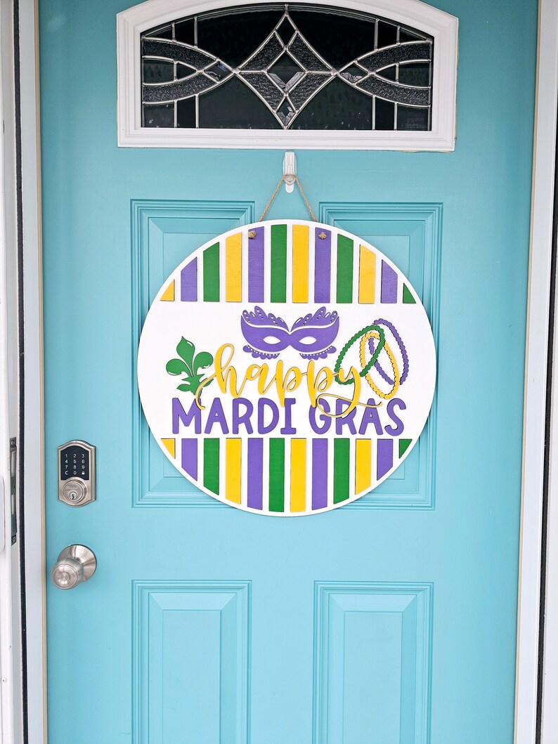 Happy Mardi Gras Lines Door Hanger | New Orleans Door Hanger | Fat ...