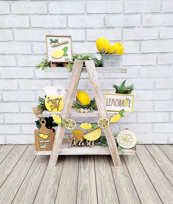 Lemon Tiered Tray Set Lemonade Tiered Tray Squeeze the Day - Etsy
