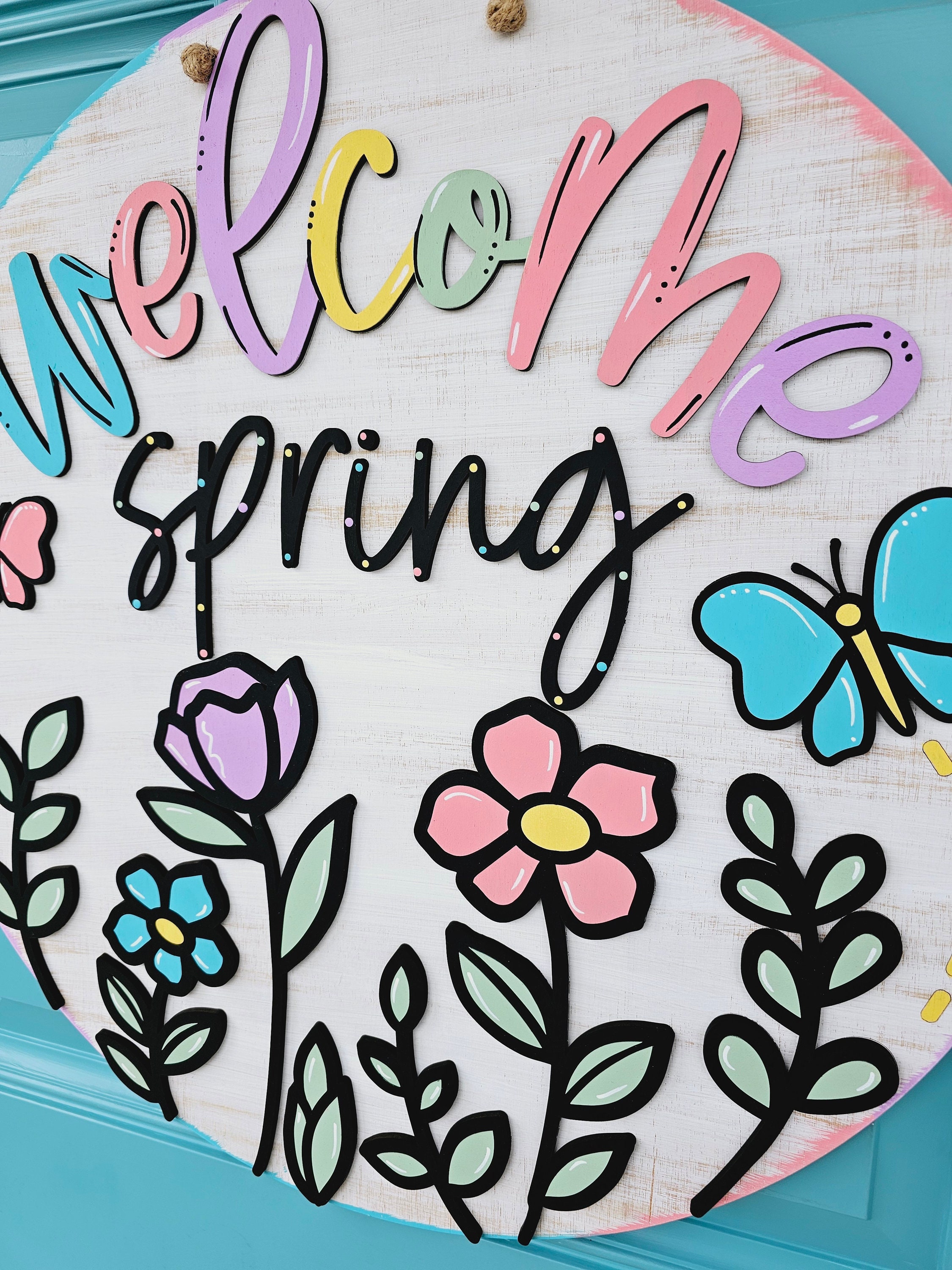 Welcome Spring Wildflowers Door Hanger Spring Porch Decor - Etsy