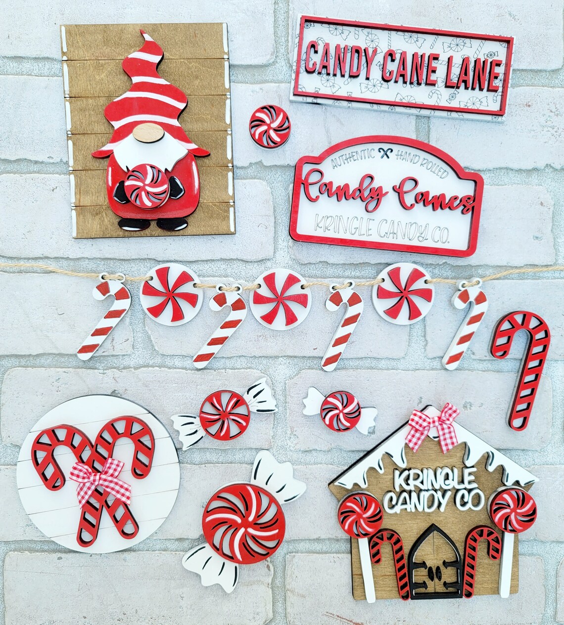 Candy Cane Christmas Tiered Tray Set | Candy Cane Gnome| Candy Cane ...