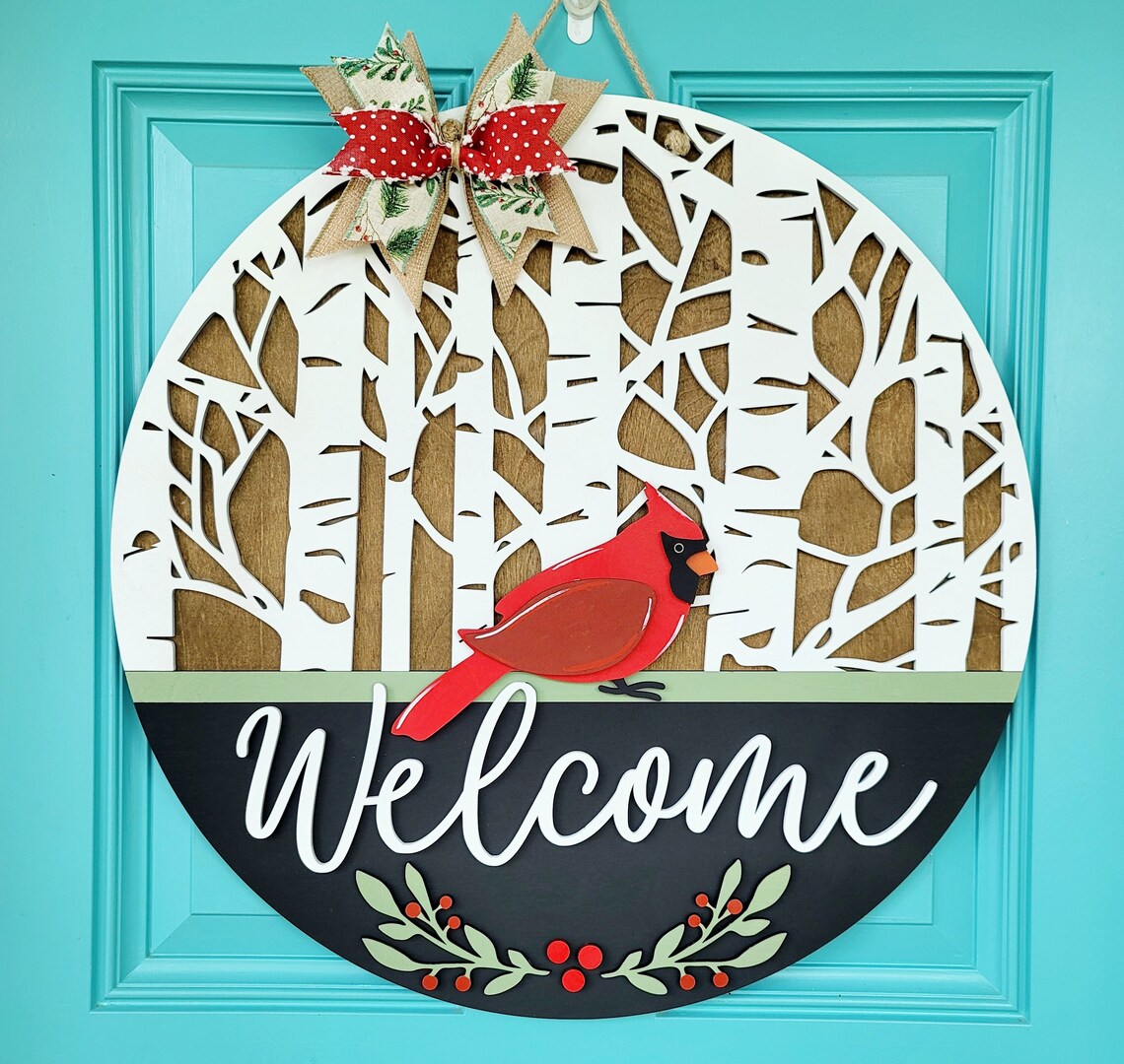 Cardinal Door Hanger Christmas Door Hanger Red Bird Door - Etsy