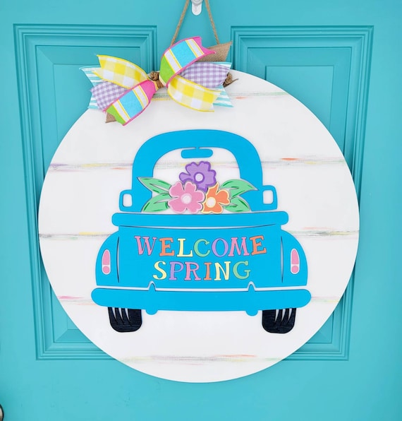 Welcome Spring Door Hanger Spring Porch Decor Spring Truck - Etsy