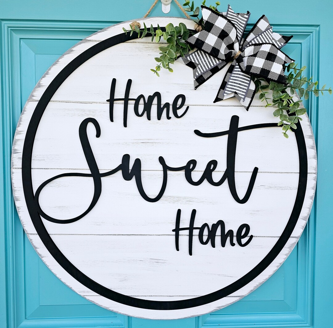 Home Sweet Home Door Hanger | Buffalo Check Door Decor | Farmhouse ...