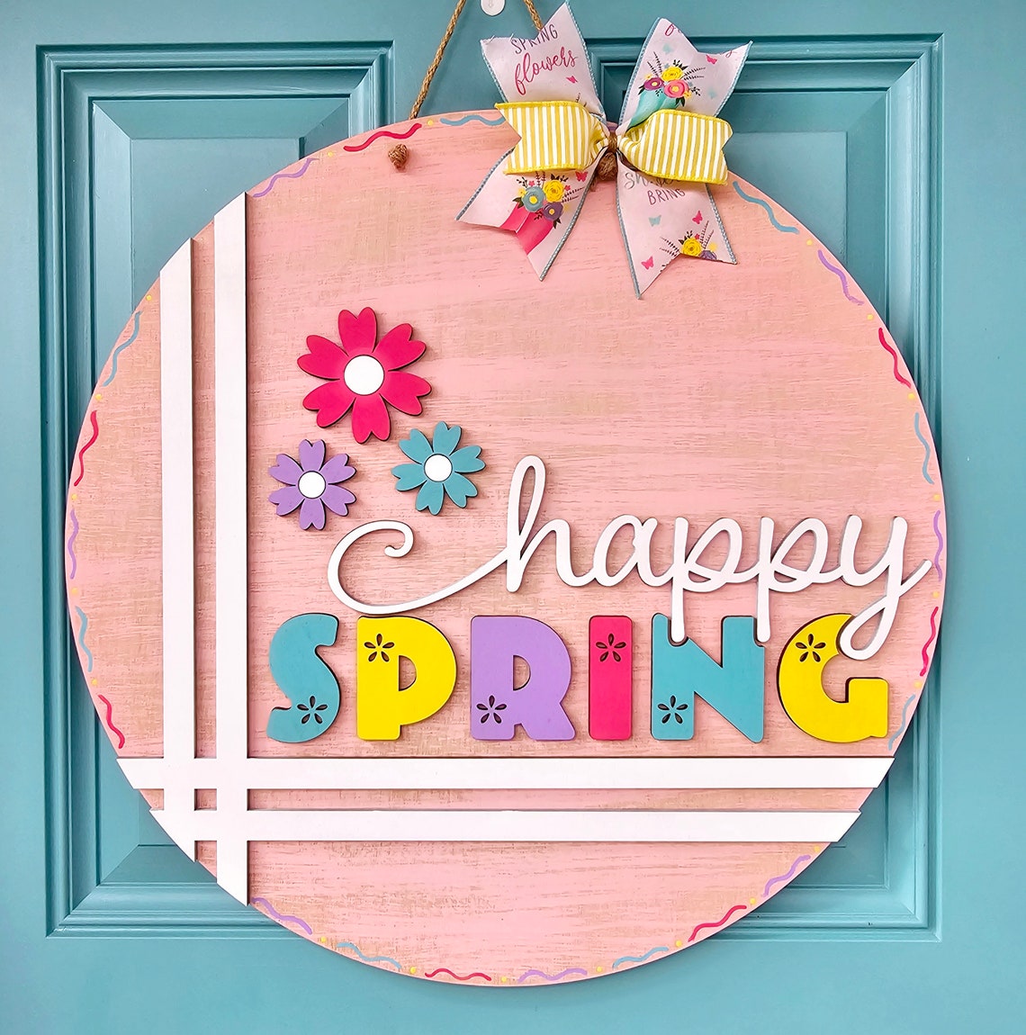 Happy Spring Cross Stitch Door Hanger | Spring Floral Door Hanger ...