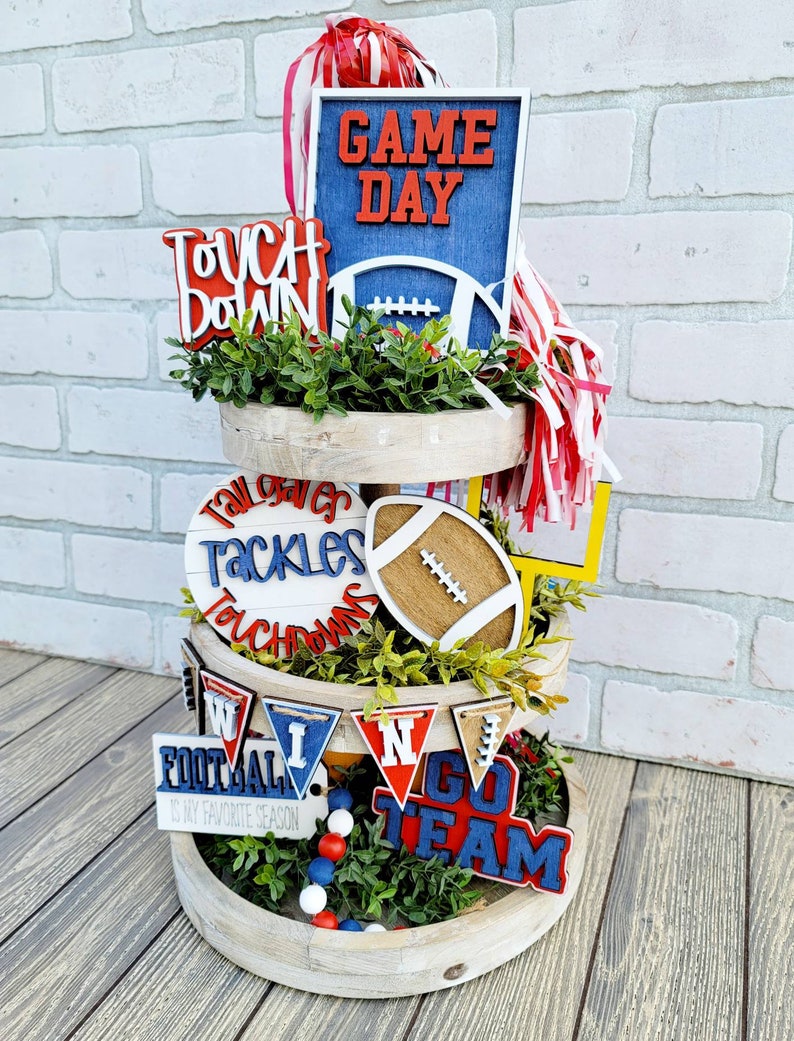 Football Tiered Tray Game Day Tiered Tray Set Football DIY | Etsy