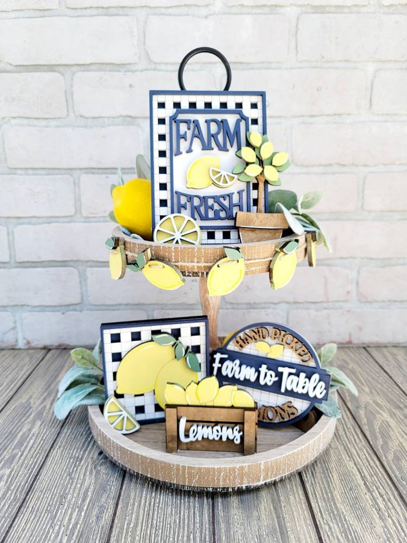 Farmhouse Lemon Tiered Tray Farm Fresh Lemons Set of 7 - Etsy