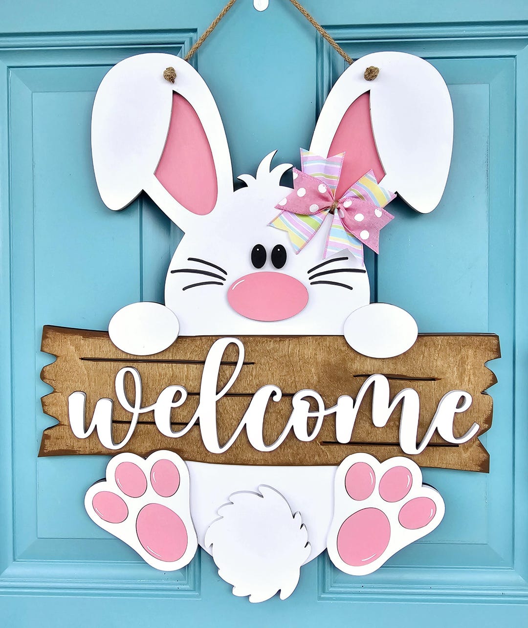 Welcome Hanging Bunny Door Hanger | Easter Bunny Door Hangers I DIY ...