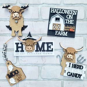 Halloween on the Farm Tray Set | Halloween Cow Tray Decor | Set of 5 ...