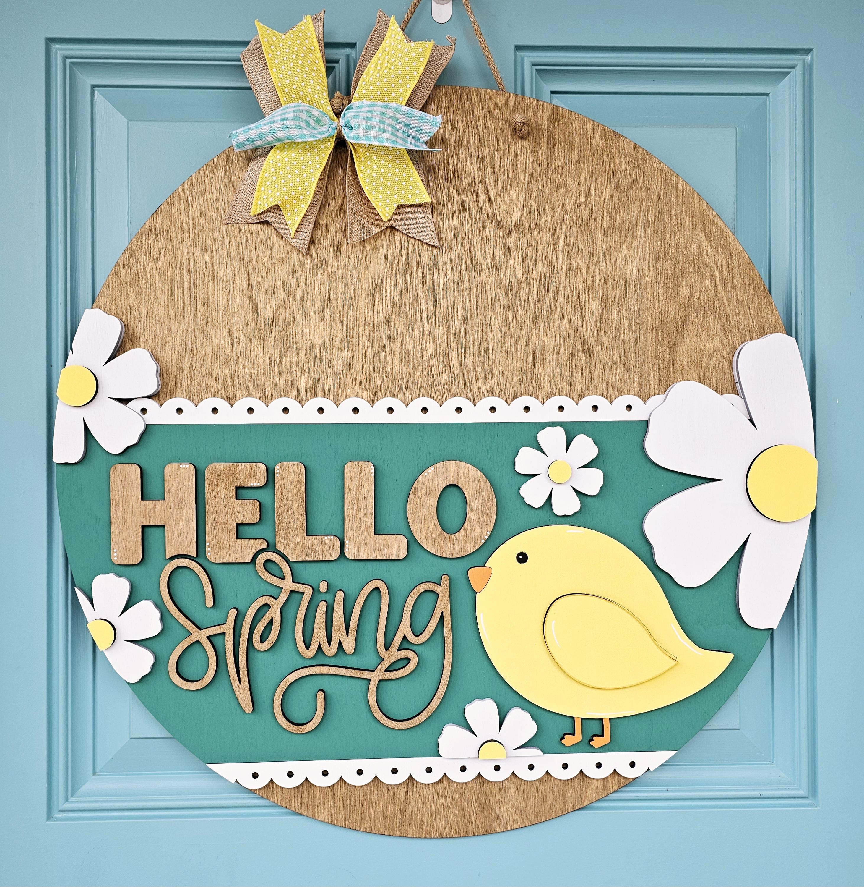 Hello Spring Chicky Door Hanger | Spring Bird Porch Decor | DIY Spring ...