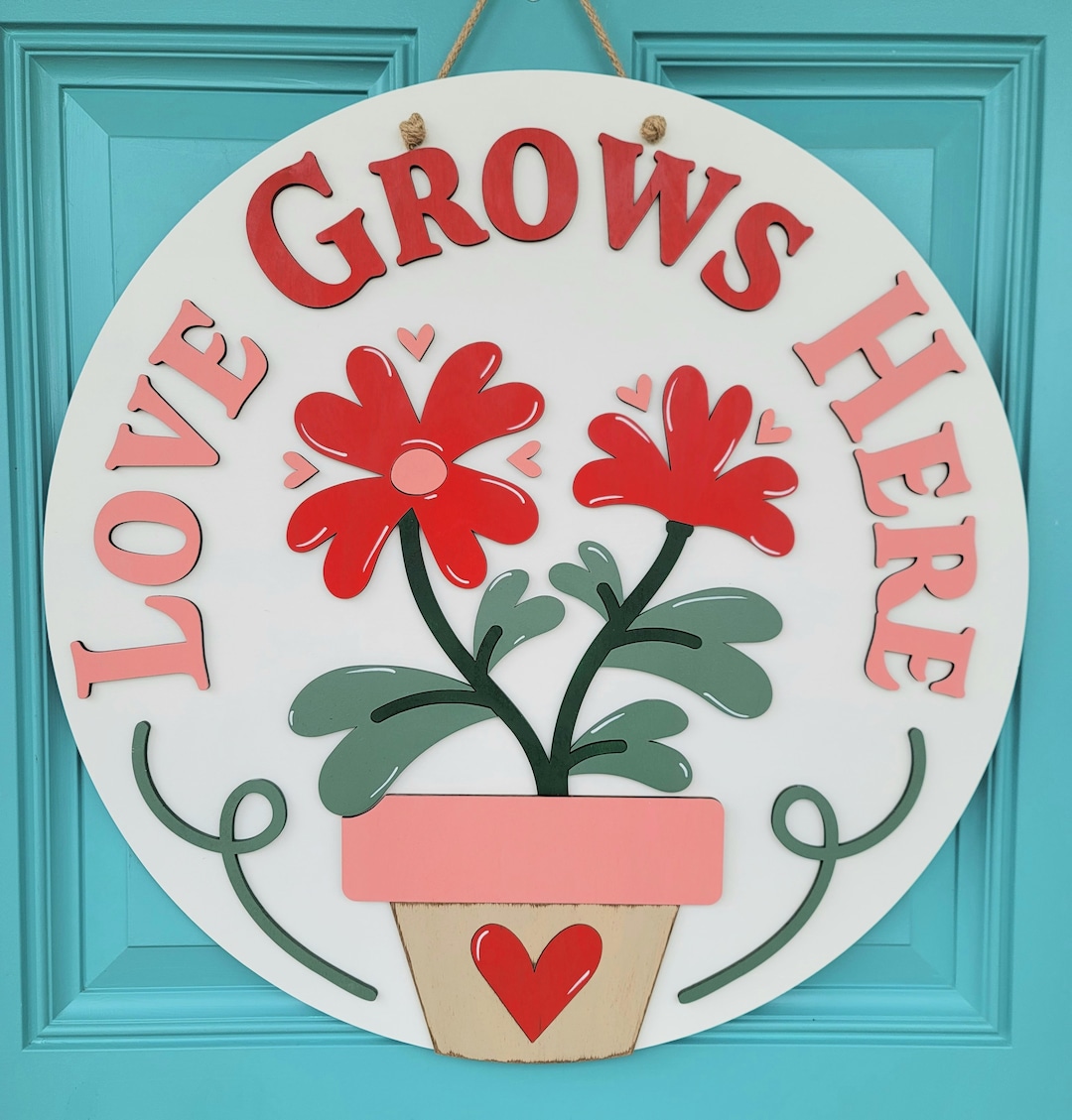 Love Grows Here Door Hanger | Valentine's Day Floral Decor - Etsy