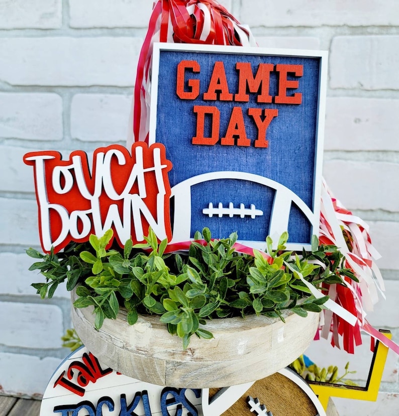 Football Tiered Tray Game Day Tiered Tray Set Football DIY | Etsy