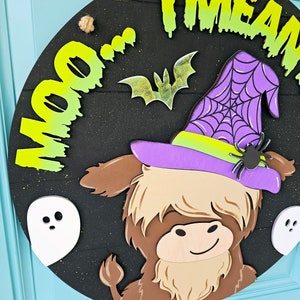 Moo I Mean Boo Door Hanger | Halloween Highland Cow Porch Decor | DIY ...