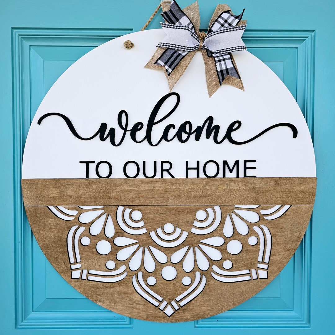 Welcome to Our Home Door Hanger | Mandala Door Hanger | Neutral Simple ...