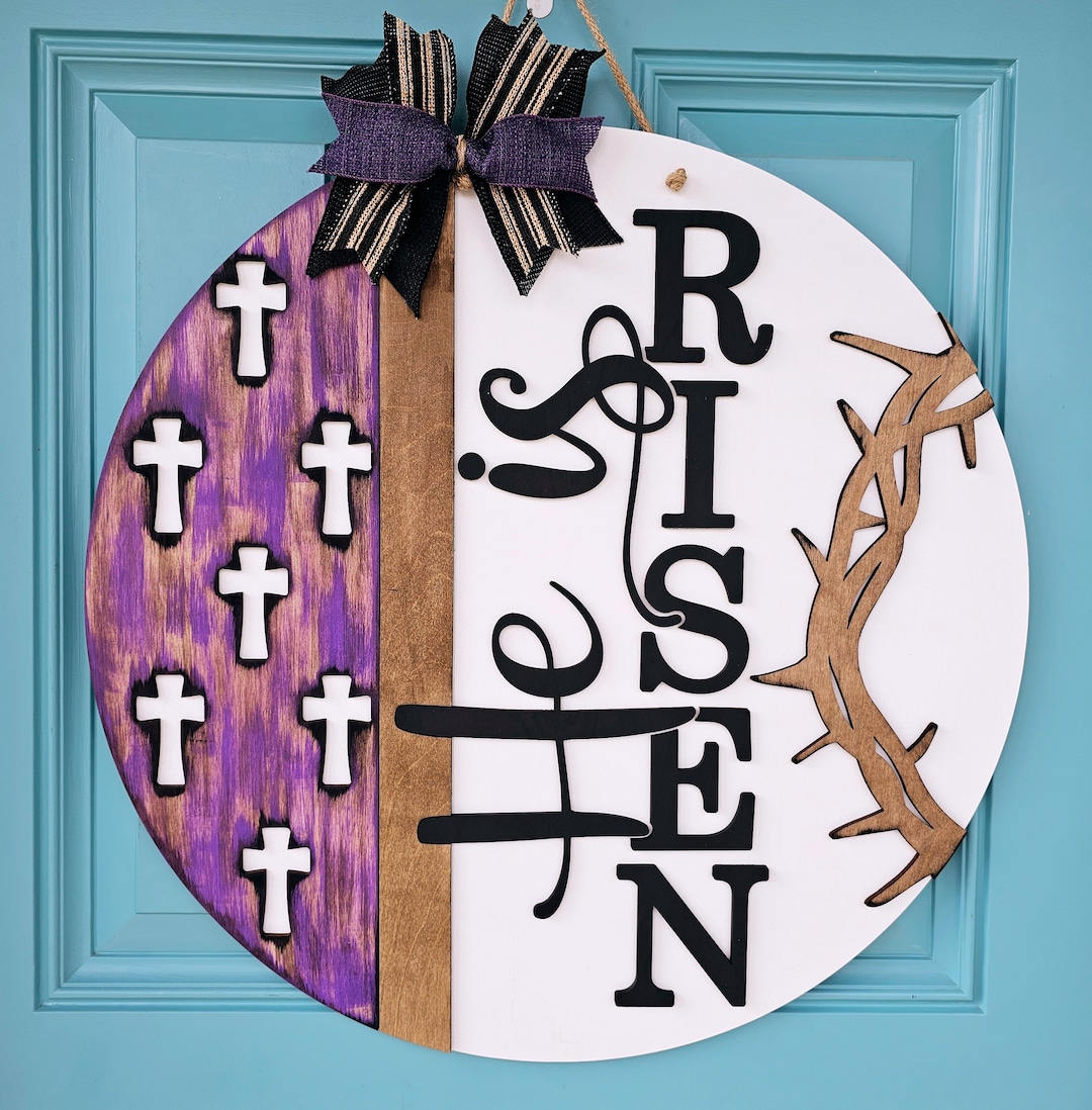 He is Risen Side Crosses Door Hanger | Easter Door Hanger | Religious ...