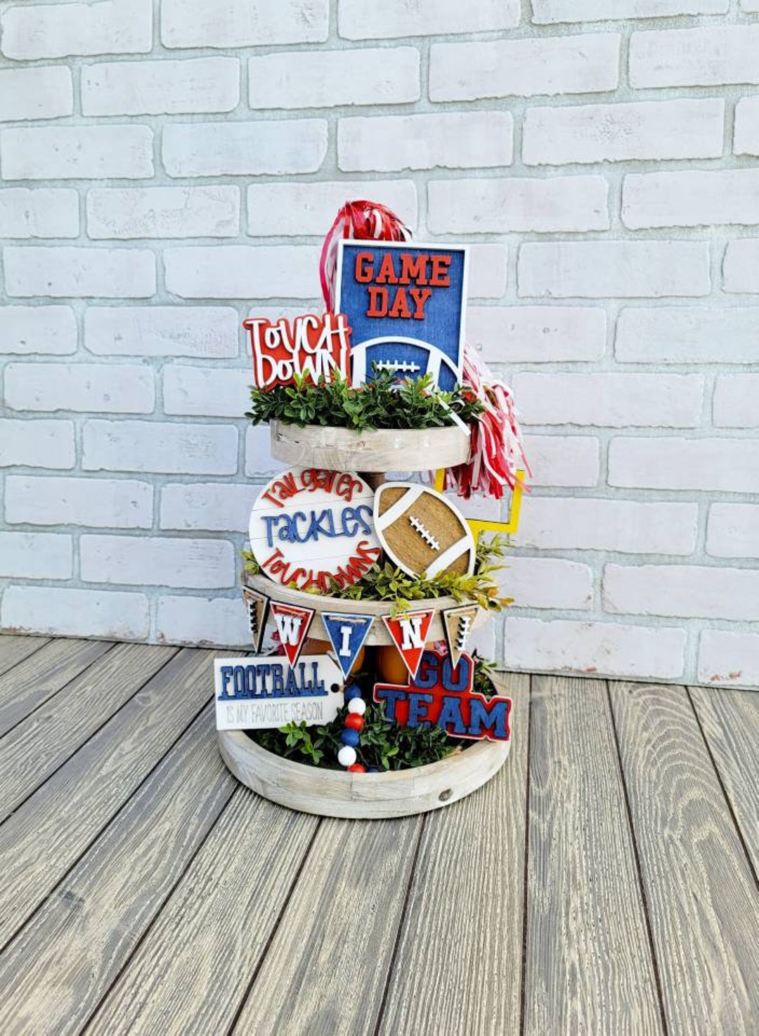 Football Tiered Tray| Game Day Tiered Tray Set | Football DIY Tiered ...