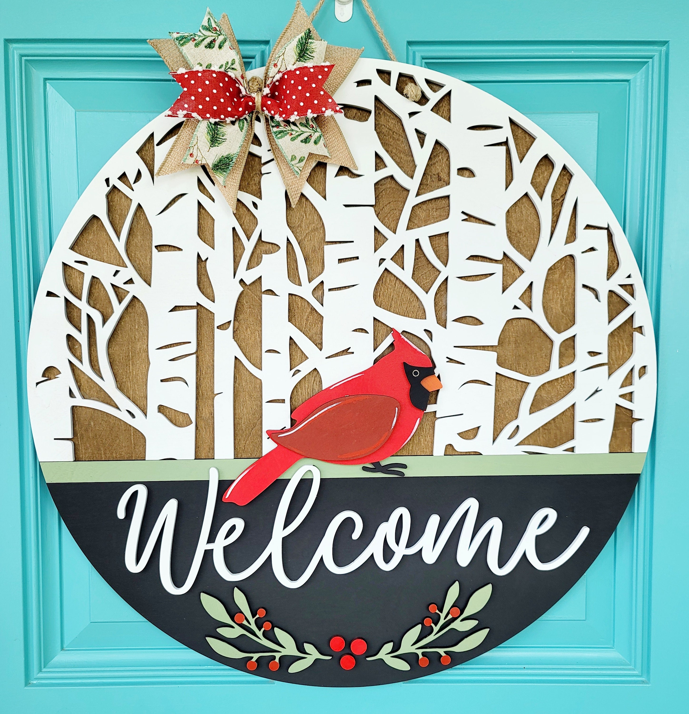 Cardinal Door Hanger Christmas Door Hanger Red Bird Door - Etsy