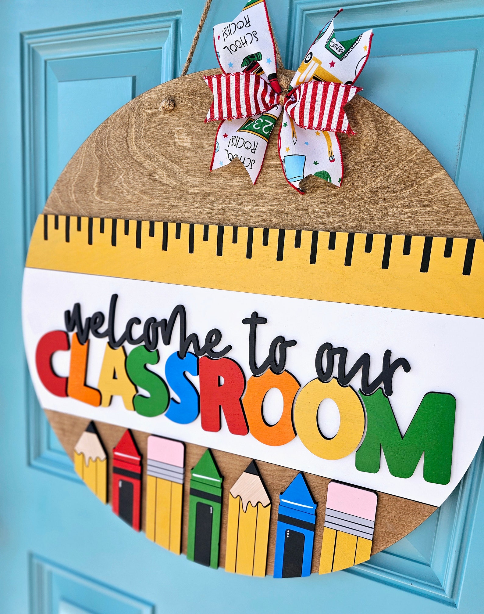 Classroom Welcome Sign | Teacher Door Hanger, 3D Wood Decor - Etsy