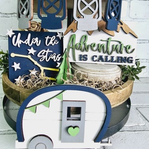 Camping Tiered Tray Set | Camper Decor | Set of 8 | Camping Tiered Tray ...