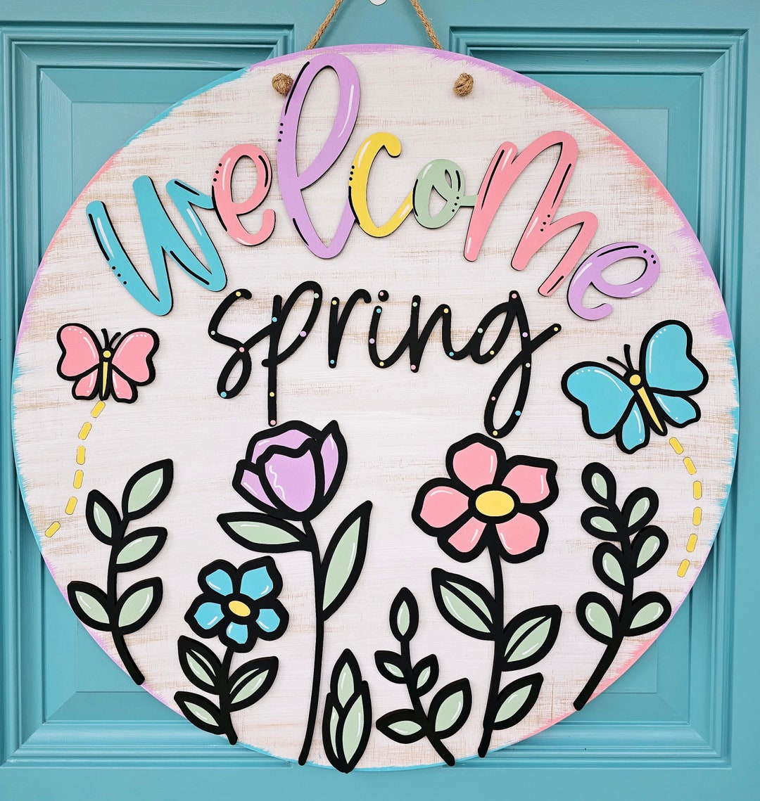 Welcome Spring Wildflowers Door Hanger | Spring Porch Decor | Spring ...