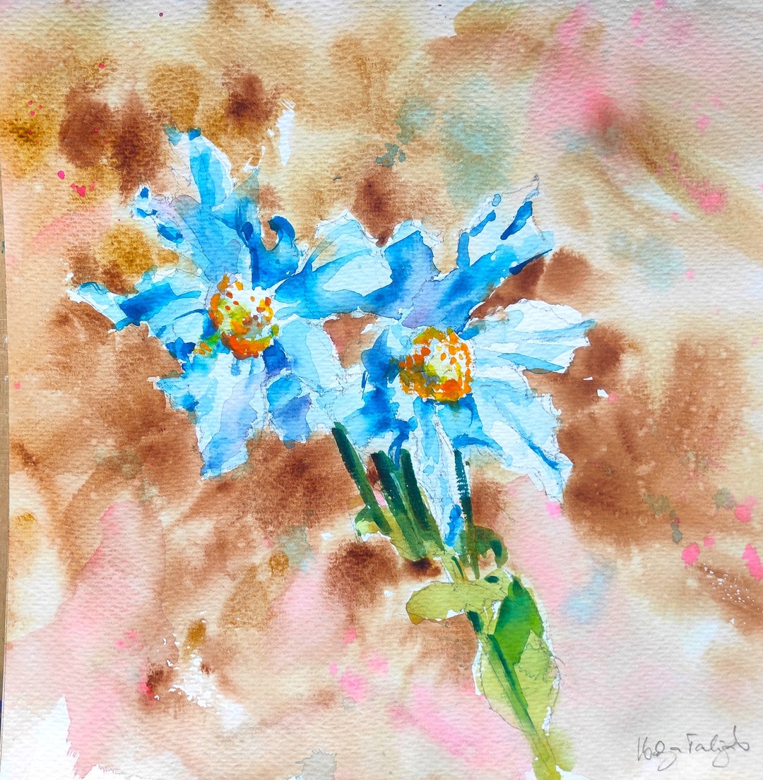 Original Watercolour Flowers Himalayan Blue Poppies Painting - Etsy