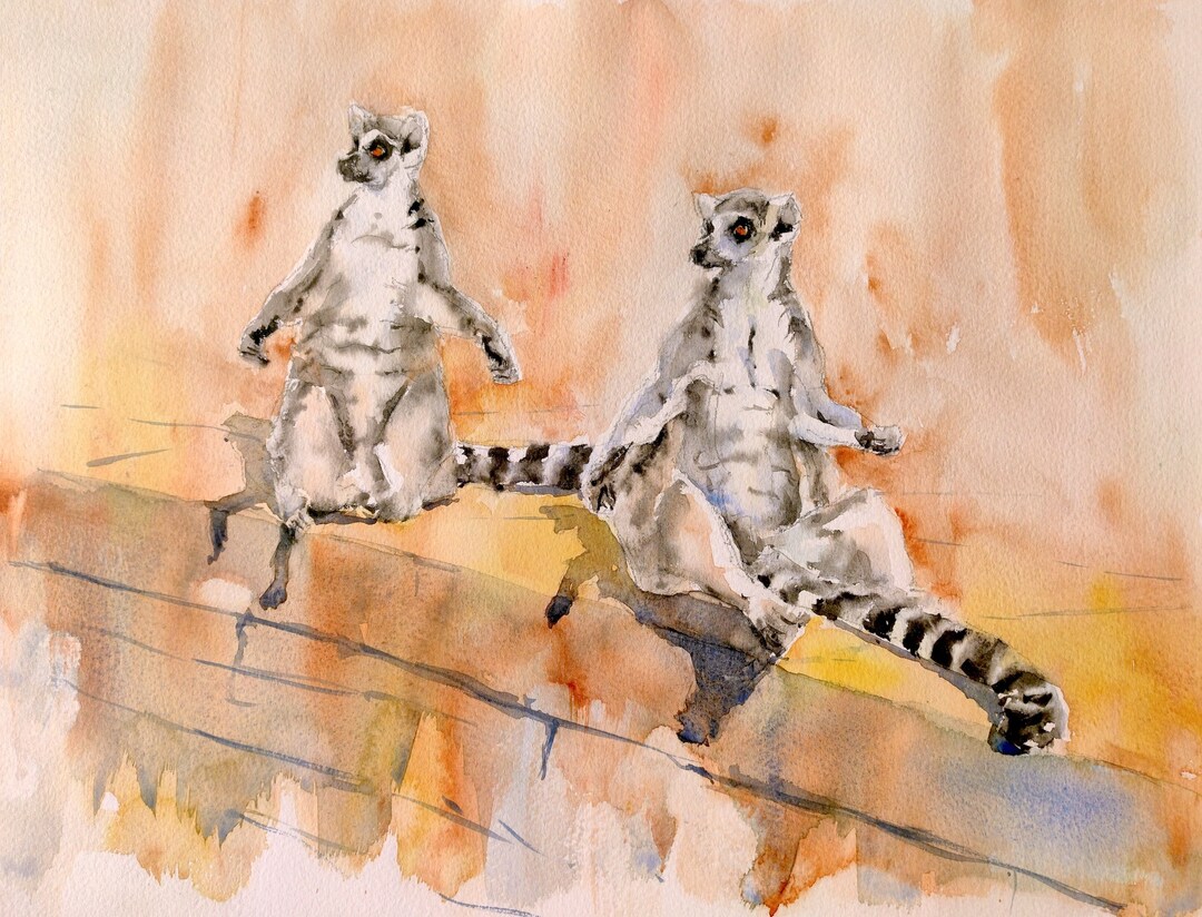 Ringtail Lemur Watercolor Painting, Signed Original Art, Wildlife Decor ...