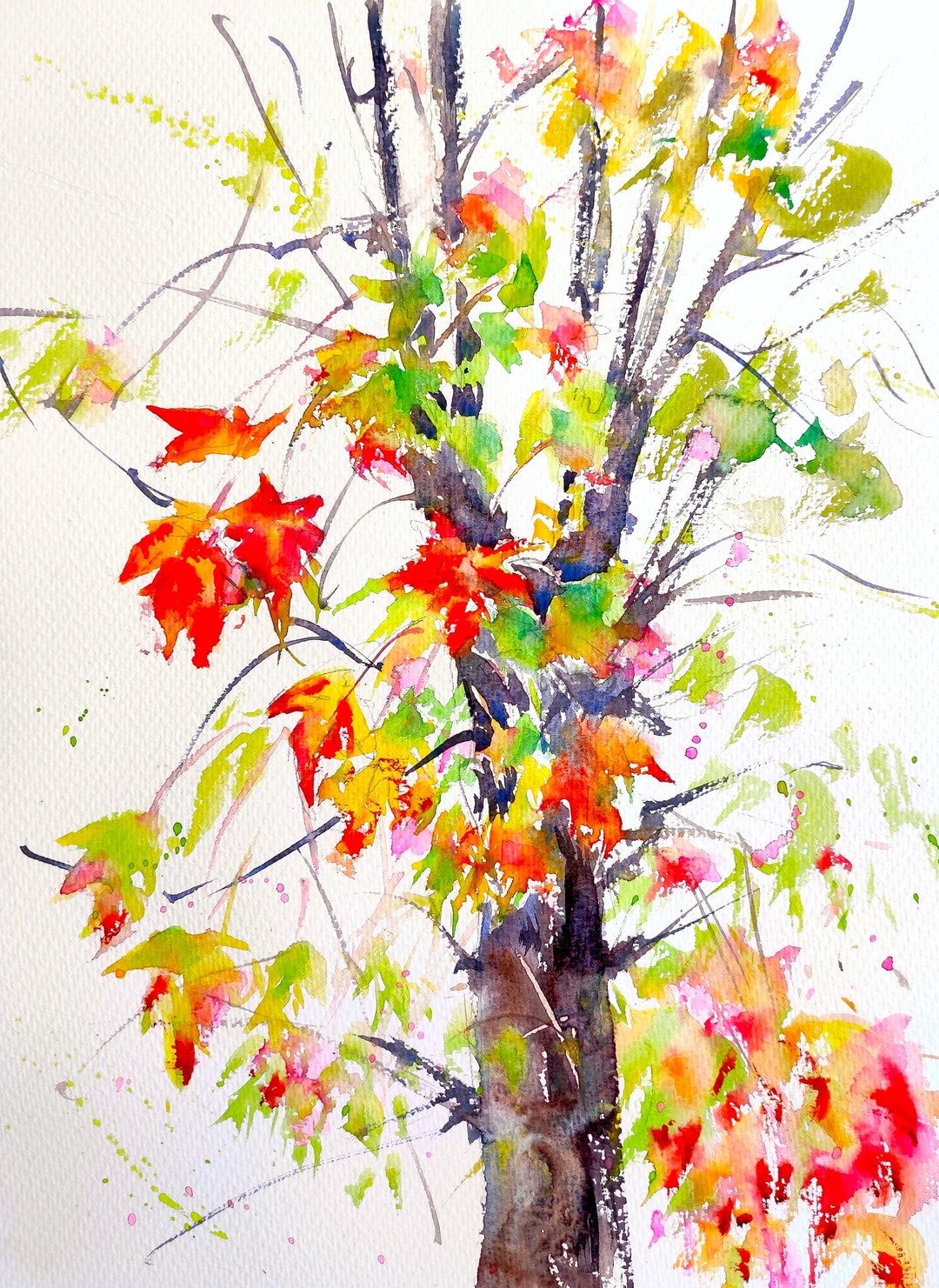 Autumn Maple Tree Painting Original Watercolour Wall Art - Etsy