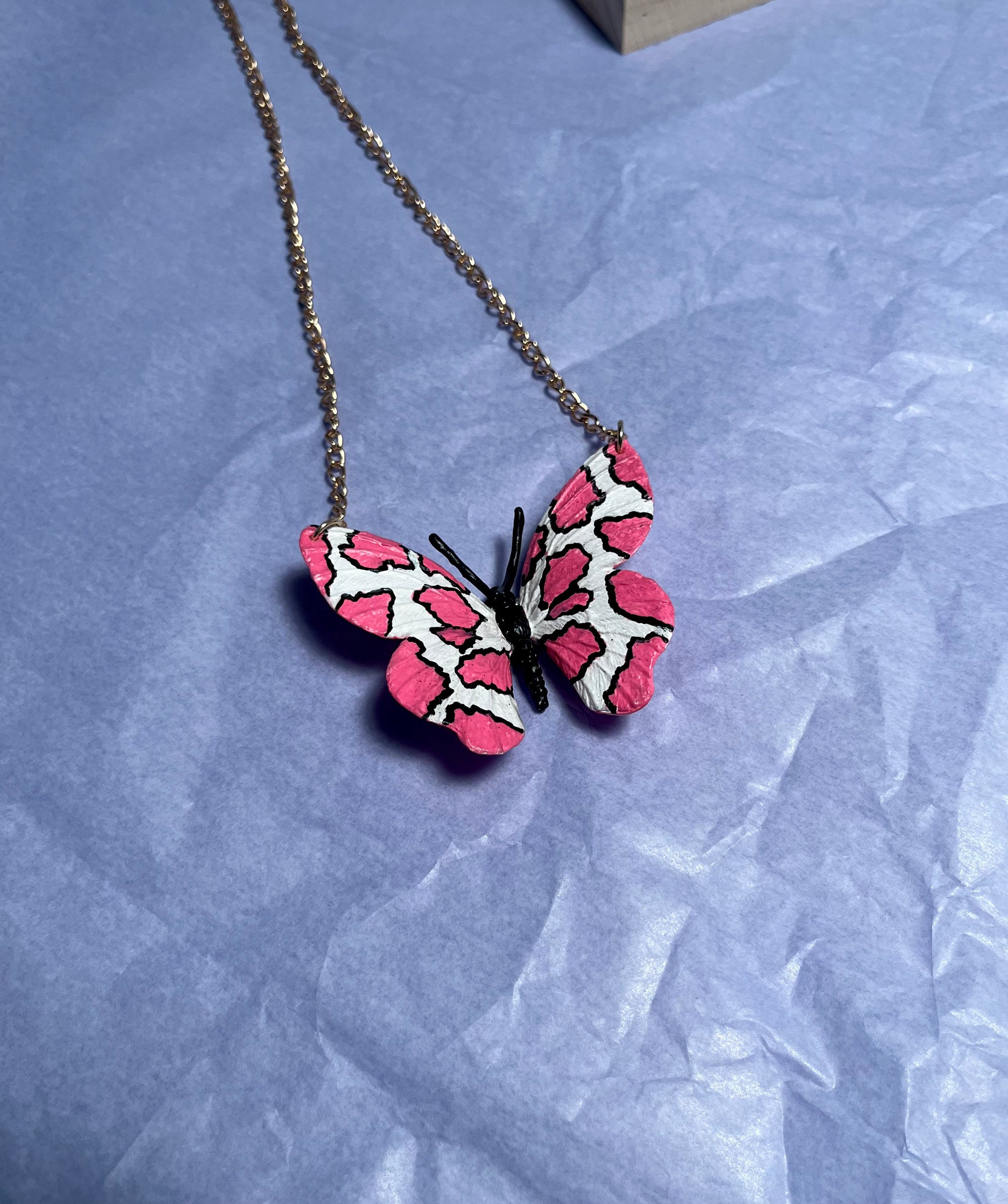 Pink Cow Print Butterfly Necklace - Etsy