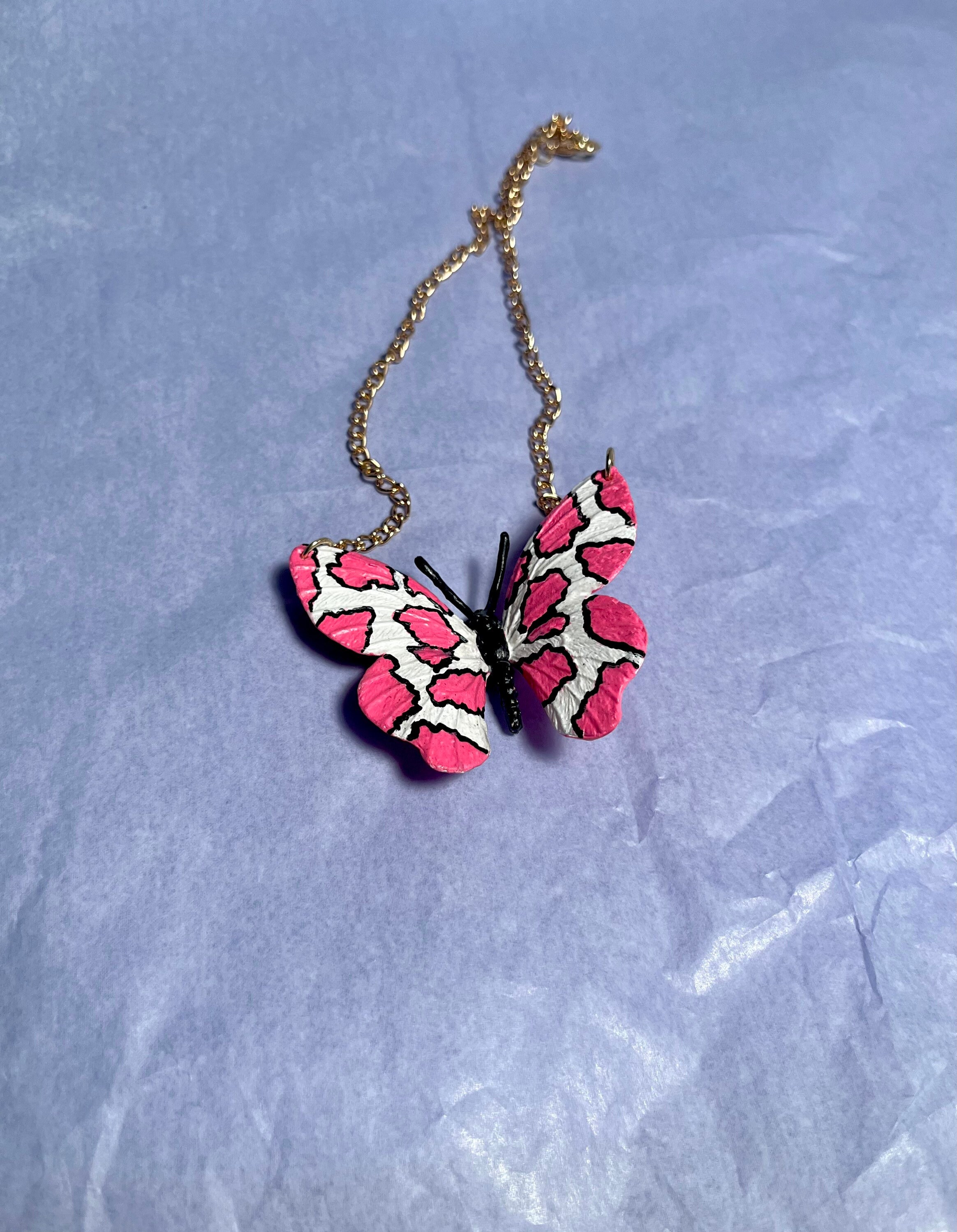 Pink Cow Print Butterfly Necklace - Etsy