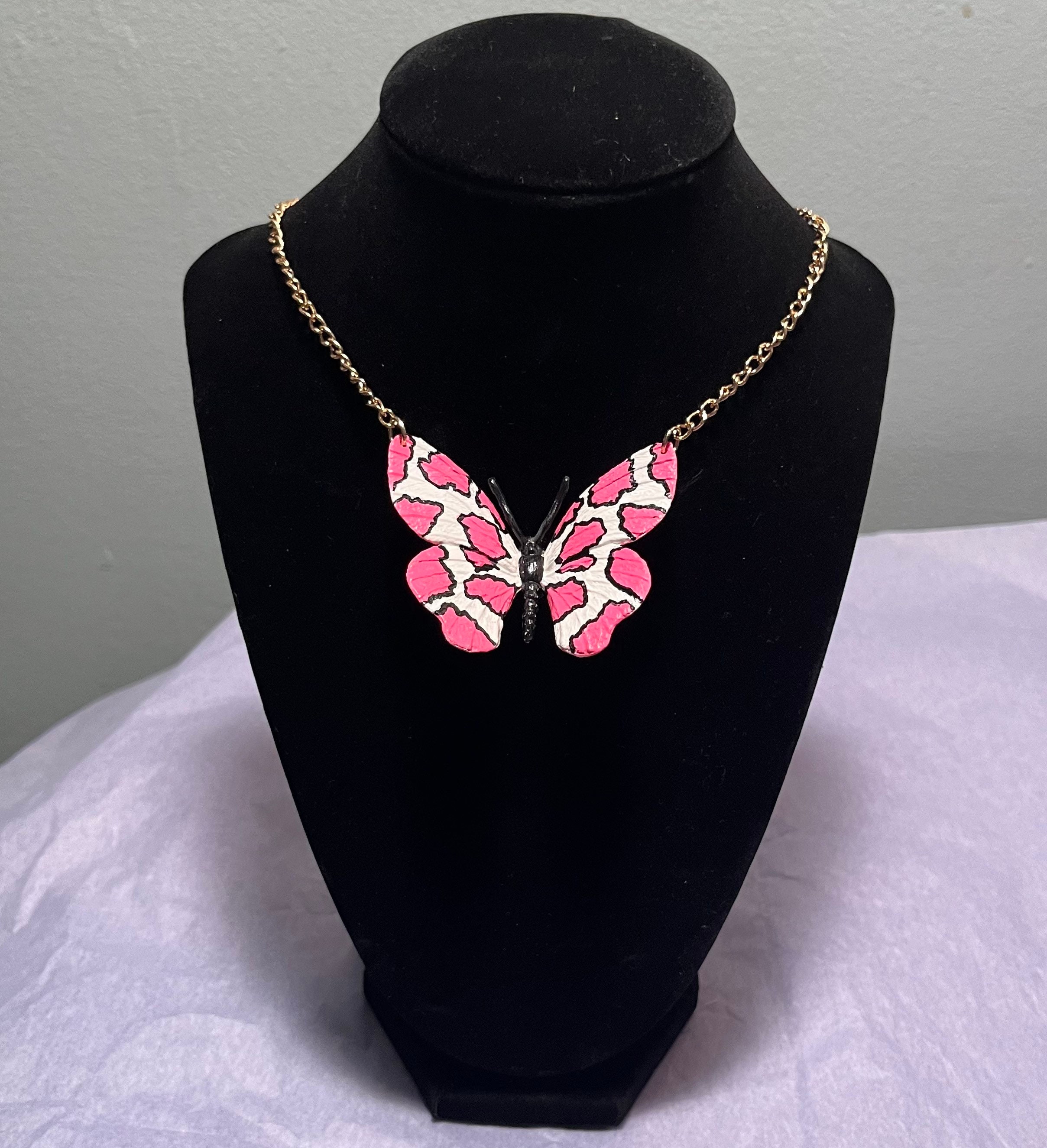 Pink Cow Print Butterfly Necklace - Etsy