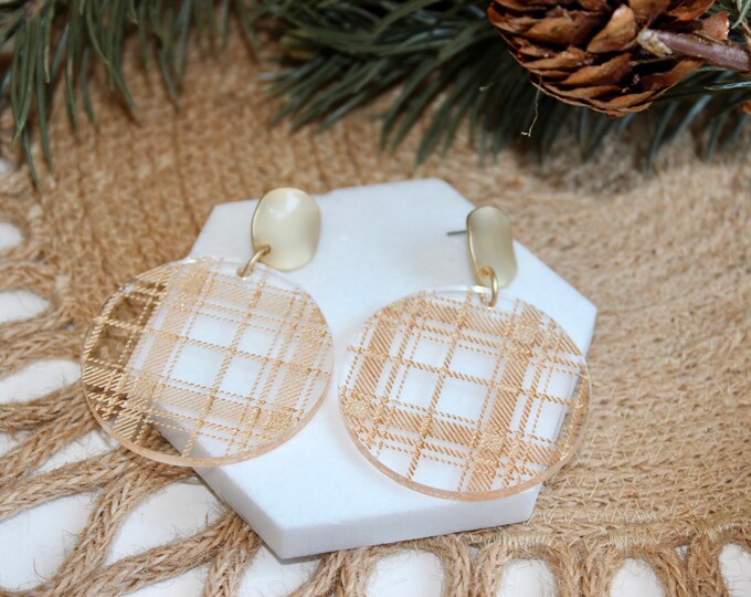 Gold Plaid | Hand-painted | Laser Cut & Engraved | Acrylic Dangle ...